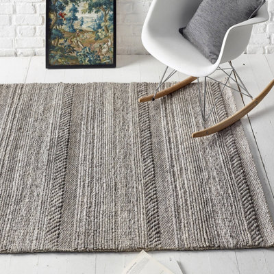 Grey Handmade Luxurious Modern Striped Easy to clean Rug for Dining ...