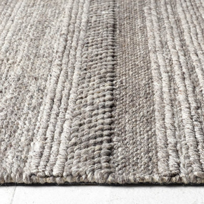 Grey Handmade Luxurious Modern Striped Easy to clean Rug for Dining ...