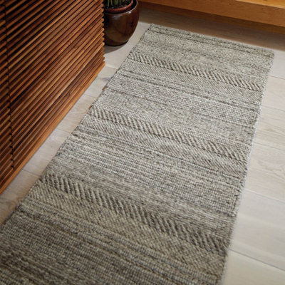Grey Handmade Luxurious Modern Striped Easy to clean Rug for Dining ...