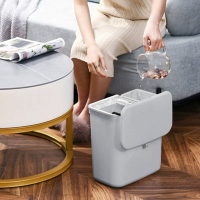 Grey Hanging Trash Bin Dry Wet Separation Trash Bin with Lid Kitchen ...