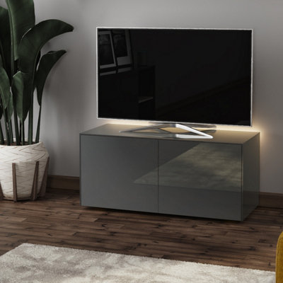 Grey high gloss SMART TV cabinet with wireless phone charging and Alexa ...