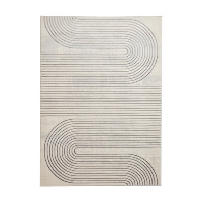 Grey Ivory Abstract Rug, Striped Rug with 8mm Thickness, Modern Rug for ...