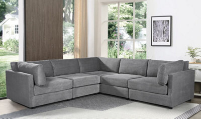 Grey Jumbo Cord Sofa Corner 2C2 Modular