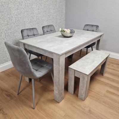 Grey Kitchen Dining Table, 4 Grey Tufted Velvet Chairs and 1 Bench ...