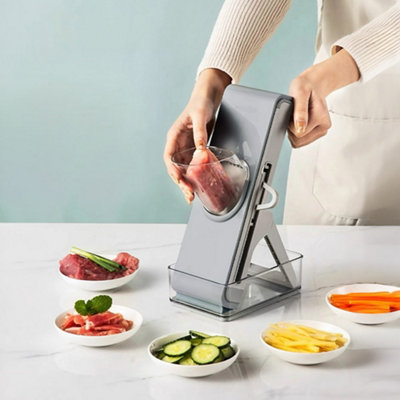 GREY KITCHEN MANUAL MANDOLINE SLICER WITH FOOD CONTAINER ...