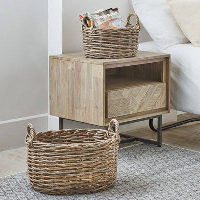 Grey Kubu Oval Baskets with Handles Set of 2