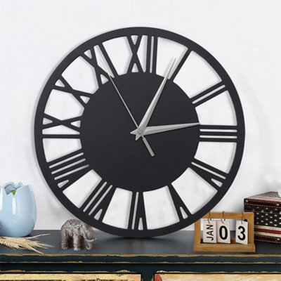 Grey Large Wall Clocks Roman Numeral Kitchen Battery Operated for Home ...