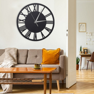 Grey Large Wall Clocks Roman Numeral Kitchen Battery Operated for Home ...