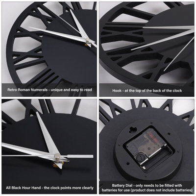 Grey Large Wall Clocks Roman Numeral Kitchen Battery Operated for Home ...