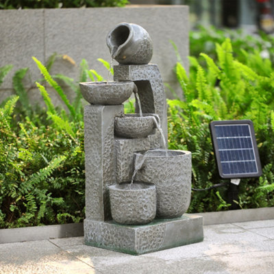 Grey Layered Cascade Waterfall Solar Powered Resin Water Fountain with ...