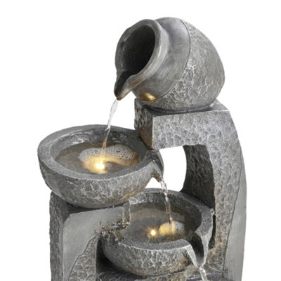 Grey Layered Cascade Waterfall Solar Powered Resin Water Fountain with ...
