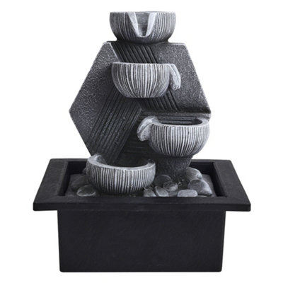 Grey LED Lighted Electricity Garden Fountain Resin Water Feature with ...