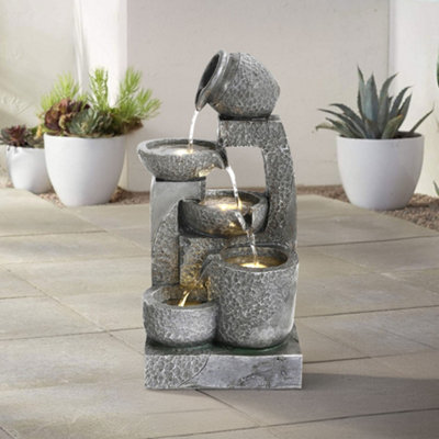 Grey LED Lighting Garden Tiered Solar Landscaping Fountain Cascading ...