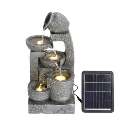Grey LED Lighting Garden Tiered Solar Landscaping Fountain Cascading ...