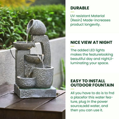 Grey LED Lighting Garden Tiered Solar Landscaping Fountain Cascading ...