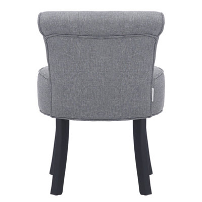 Grey Linen Upholstered Dressing Table Stool with Rubberwood Legs