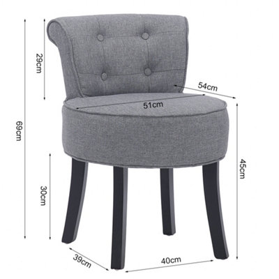 Grey Linen Upholstered Dressing Table Stool with Rubberwood Legs