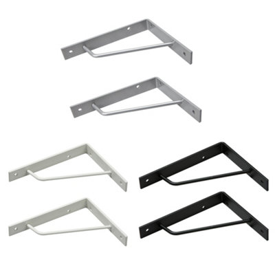 Grey/Matt Silver Shelf Brackets Heavy Duty Steel Modern Design 180mm L ...