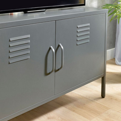 Grey Metal 2 door 100cm wide TV Cabinet Display Cabinet for Home or Office