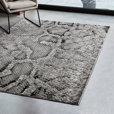 Grey Modern Animal Easy To Clean Living Room Bedroom & Dining Room Rug ...