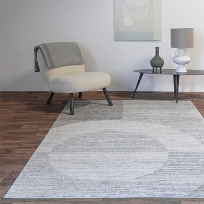 Grey Modern Geometric Rug Easy to clean Dining Room-120cm X 170cm | DIY ...