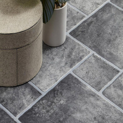 Grey Modern Stone Effect Anti-Slip Vinyl Flooring for Bathroom ...