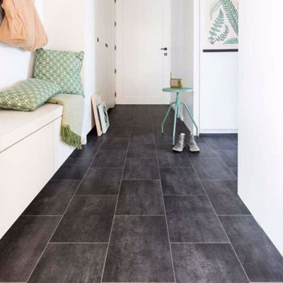 Grey Modern Stone Effect Anti-Slip Vinyl Flooring For Kitchen, Bathroom ...