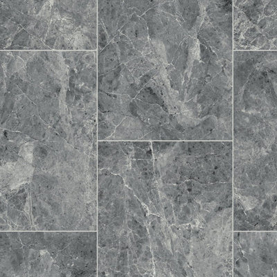 Grey Modern Tile Effect Anti-Slip Vinyl Flooring for Home, Shops ...
