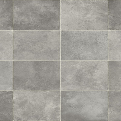 Grey Modern Tile Effect Anti-Slip Vinyl Flooring for Home, Shops ...