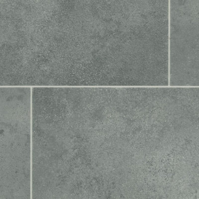 Grey Modern Tile Effect Anti-Slip Vinyl Flooring Sheet for Kitchen ...