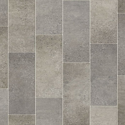Grey Modern Tile Effect Non Slip Vinyl Flooring for Home, Shops ...