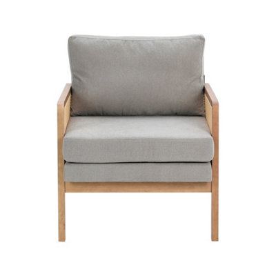 Grey Modern Upholstered Armchair with Wood Frame Rattan Arms Chair ...