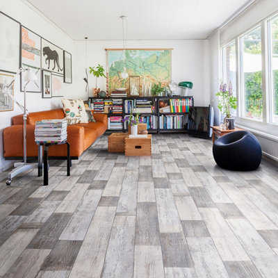 Grey Modern Wood Effect Anti-Slip Vinyl Flooring for Home, Shops ...