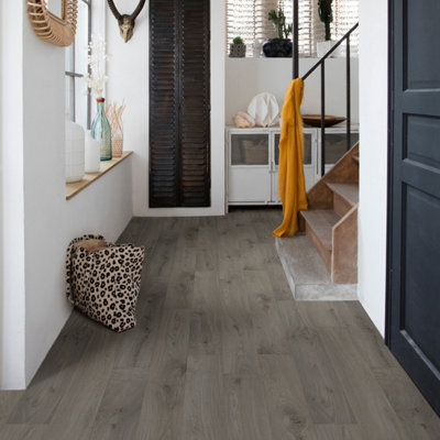 Grey Modern Wood Effect Anti-Slip Vinyl Flooring for Home, Shops ...