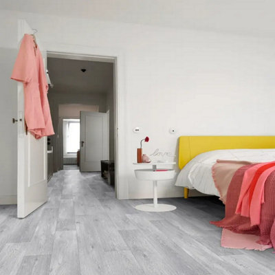 Grey Modern Wood Effect Anti-Slip Vinyl Flooring For Kitchen, Bathroom ...
