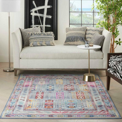 Grey Multi Luxurious Traditional Persian Bordered Geometric Rug Easy to ...