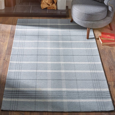 Grey Natural Chequered Wool Handmade , Modern , Tartan Chequered Rug ...