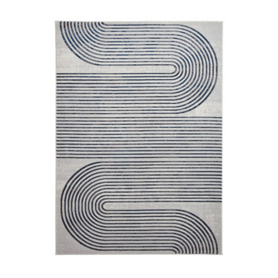 Grey Navy Abstract Rug, Striped Rug with 8mm Thickness, Modern Grey ...