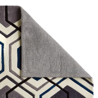 Grey/Navy Handmade Modern Geometric Easy to clean Rug for Bedroom ...