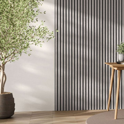 Grey Oak Wood Veneer Acoustic Slat Panel 240 x 60cm, Easy to Cut ...