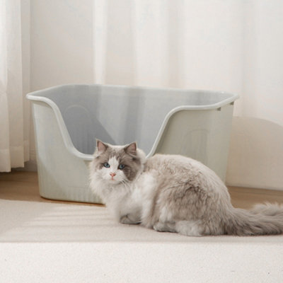 Grey Open Top Cat Litter Box with Scoop 45cm(W) x 38cm(D) x 22cm(H)
