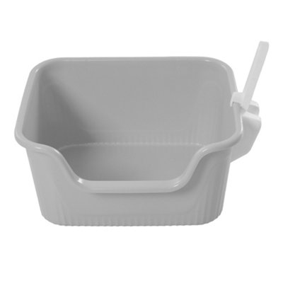 Grey Open Top Cat Litter Box with Scoop 45cm(W) x 38cm(D) x 22cm(H)