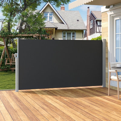 Grey Outdoor Garden Retractable Sun Protection Sunshade Privacy Screen Side Awning 300 x 160 cm