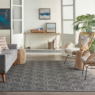 Grey Outdoor Rug, Abstract Optical/ (3D) Stain-Resistant Rug For Patio ...