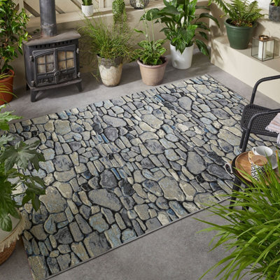 Grey Outdoor Rug, Abstract Stain-Resistant Rug For Decks Patio Garden ...
