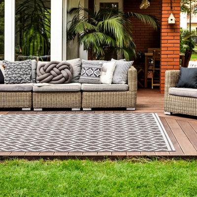Grey Outdoor Rug, Geometric Stain-Resistant Rug For Decks Garden Patio ...