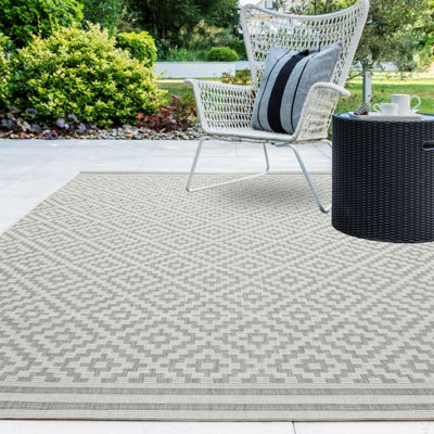 Grey Outdoor Rug, Geometric Stain-Resistant Rug For Patio Decks Garden ...