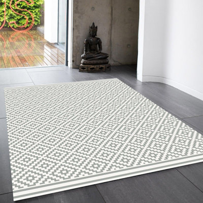 Grey Outdoor Rug, Geometric Stain-Resistant Rug For Patio Decks Garden ...