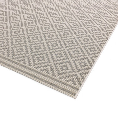 Grey Outdoor Rug, Geometric Stain-Resistant Rug For Patio Decks Garden ...