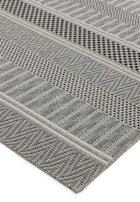 Grey Outdoor Rug, Geometric Striped Stain-Resistant Rug For Patio Decks ...